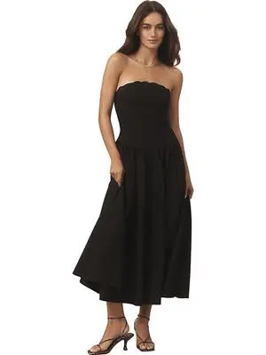 Bhldn Scallop Drop-waist Midi Dress - Black
