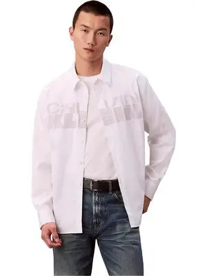 Calvin Klein Poplin Logo Graphic Relaxed Button-down Shirt - Brilliant White