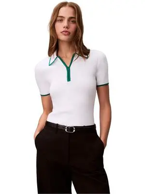 Calvin Klein Quarter Zip Classic Polo Shirt - Brilliant White Combo