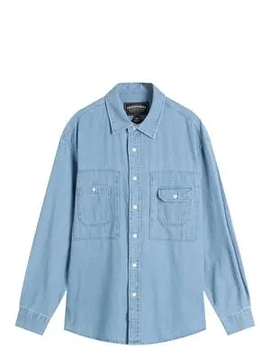 FRIZMWORKS Bleach Denim Utility Shirt - Mid Blue
