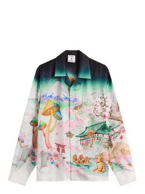 Casablanca Silk Twill Cuban Collar Long Sleeve Shirt - Multi