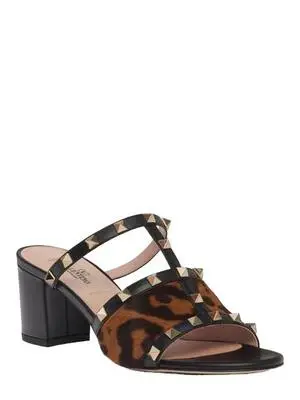 Valentino Garavani Rockstud Calf Hair And Leather Slide Sandal - Ab7 Miele-t.moro/nero