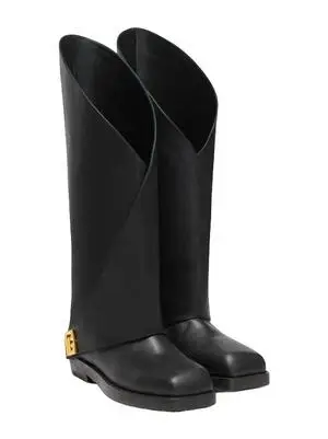 Balmain Twist Leather Boots - Black