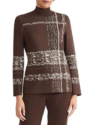 Ming Wang Stripe Jacquard Mock Neck Knit Tunic - Dark Umber/twig/black/ivory