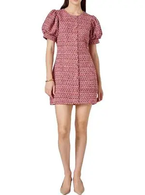 ENDLESS ROSE Puff Sleeve Tweed Minidress