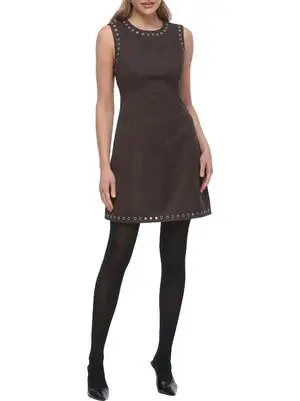 Bagatelle Grommet Faux Suede A-line Dress - Slate