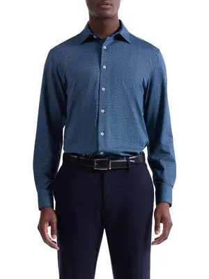 Bugatchi James Ooohcotton® Leaf Print Twill Button-up Shirt Navy