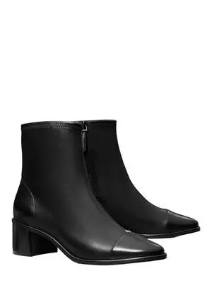 Tory Burch Cap-toe Leather Bootie - Perfect Black/perfect Black