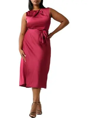 ESTELLE Emmi Sleeveless Satin Midi Dress - Magenta