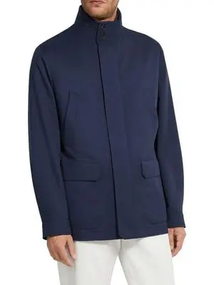Zegna Water Repellent Microfiber Twill Field Jacket - Ink Blue