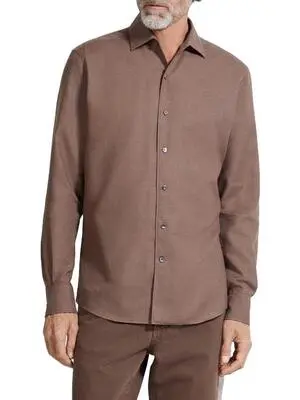 Zegna Cashco Cotton & Cashmere Button-up Shirt - Brown Melange