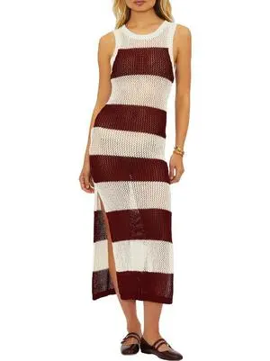 Beach Riot Holly Stripe Sheer Open Knit Cover-up Dress - Merlot Stripe
