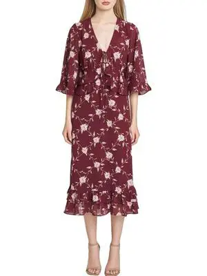WAYF Ojai Midi Dress - Burgundy Lattice