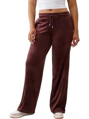 True Religion Rhinestone Velour Straight Leg Drawstring Pants - Fudge