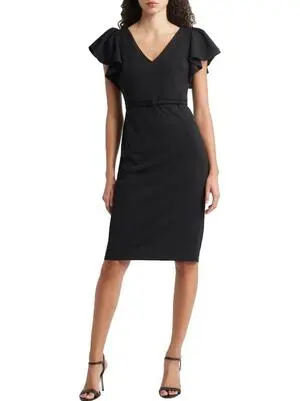 Anne Klein Belted Flutter Sleeve Sheath Dress Anne Black
