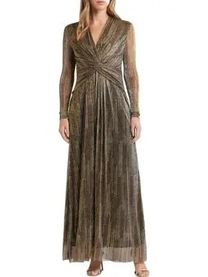 Anne Klein Twist Front Metallic Maxi Dress - Gold/anne Black