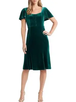 Anne Klein Flared Sleeve Velvet Dress - Midnight Pine