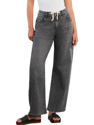 HINT OF BLU Tie Front Barrel Leg Jeans - Field Grey