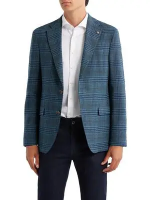 JACK VICTOR Midland Contemporary Fit Plaid Wool Sport Coat - Teal