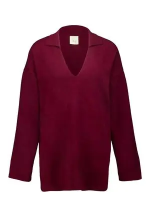 PAULA Plunge-collar Sweater - Red