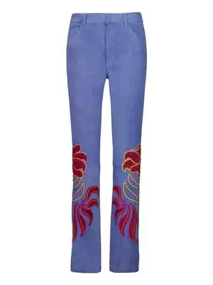 PAULA Floral-embroidery Trousers - Blue