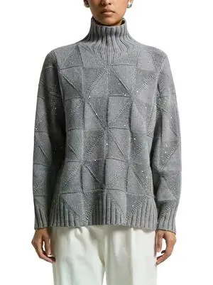 Peserico Geometric-pattern Sequin-embellished Sweater - Grey