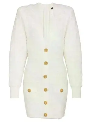 Balmain Button-embellished Tweed Mini Dress - White