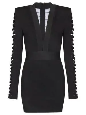 Balmain V-neck Mini Dress With Cut-out Sleeves - Black