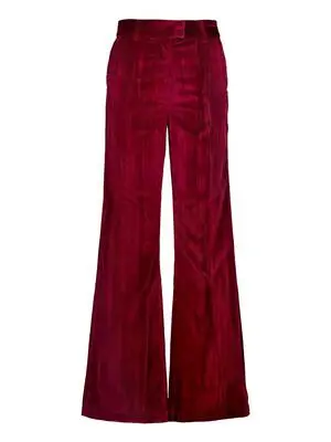 PAULA Wide Leg Velvet Trousers - Red