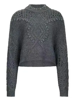 Liu Jo Embellished Openwork-knit Sweater - Grey