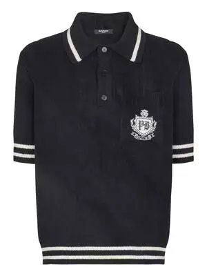 Balmain Emblem-logo Knit Polo Shirt - Black