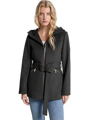 Michael Kors Wool Blend Hooded Coat - Black