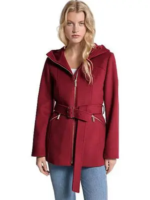 Michael Kors Wool Blend Hooded Coat - Red