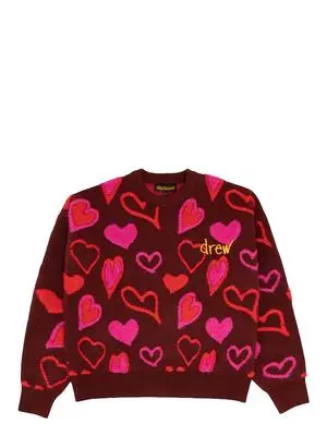Drew House Scribble Hearts Sweater - Burgundy