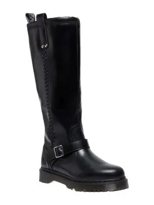 Dr. Martens Anistone Knee High Leather Biker Boots - Black