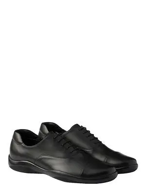 Prada Laced Leather Derby Shoes - Black