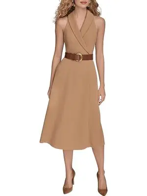Donna Karan New York Sleeveless Belted Jacket Dress - Fawn
