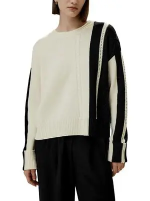 Lilysilk Bicolor Stripe Knit Wool Sweater - Black And White Block