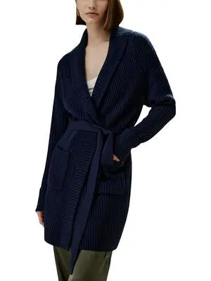 Lilysilk Merino Wool Shawl Collar Cardigan - Navy Blue
