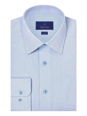 David Donahue Trim Fit Micro Tic Dobby Dress Shirt - White/ Sky