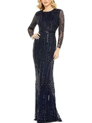 Mac Duggal Embellished Long Sleeve Column Gown - Midnight