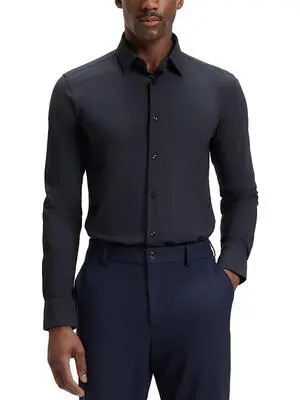 BOSS Hank Slim Fit Stretch Button-front Shirt - Dark Blue