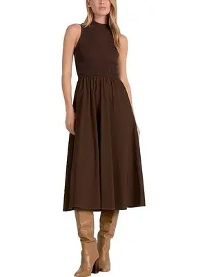 Elan Mixed Media Midi Dress - Cocoa