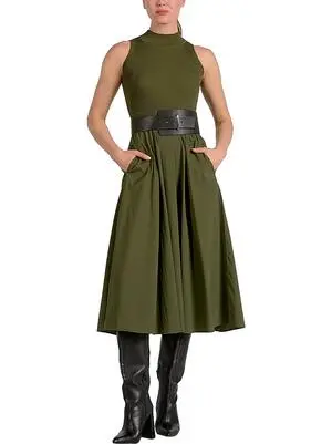 Elan Mixed Media Midi Dress - Pine