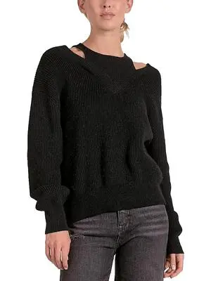 Elan Deep V-neck Pullover Sweater - Black/ Black