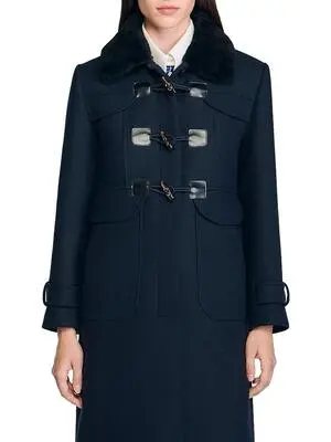 Sandro Long Coat - Navy Blue
