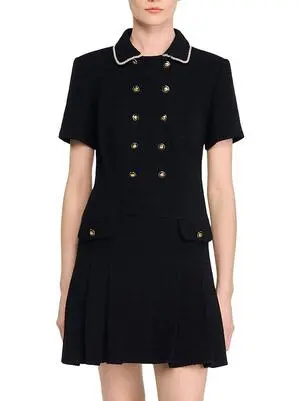 Sandro Button Front Tweed Dress - Black