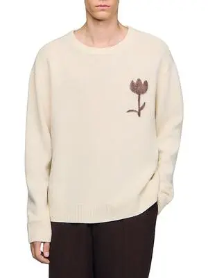 Sandro Wool Flower Detail Sweater - Butter Cream