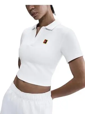Nike Short Sleeve Polo Crop Top - White