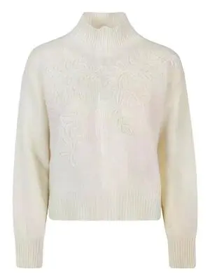 ERMANNO FIRENZE Floral-embroidered High-neck Sweater - Neutrals